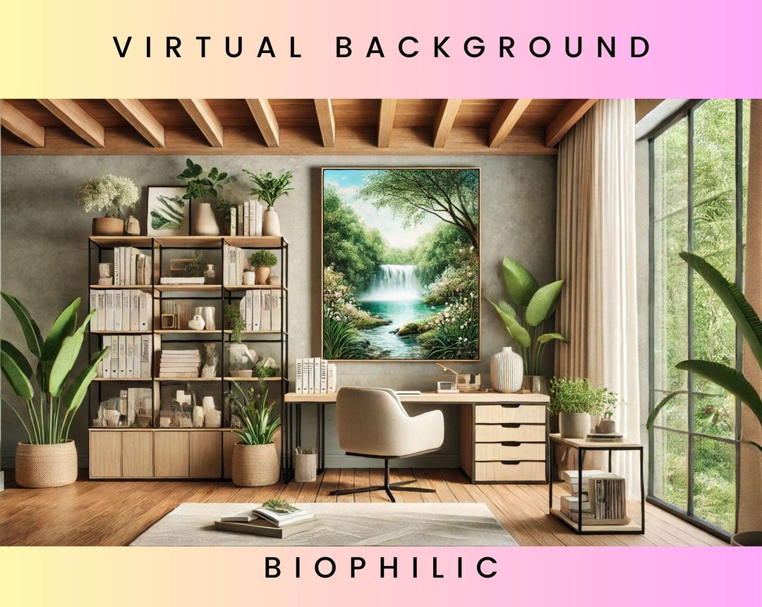 Biophilic Waterfall Modern Beige Greenery Aesthetic Peaceful Zen Zoom ...