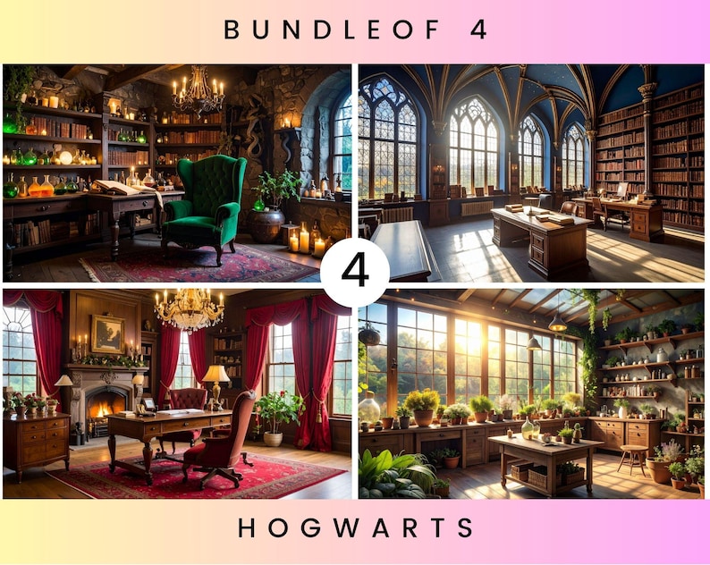 Hogwarts Virtual Background Bundle | Wizard Office Zoom Backdrops ...