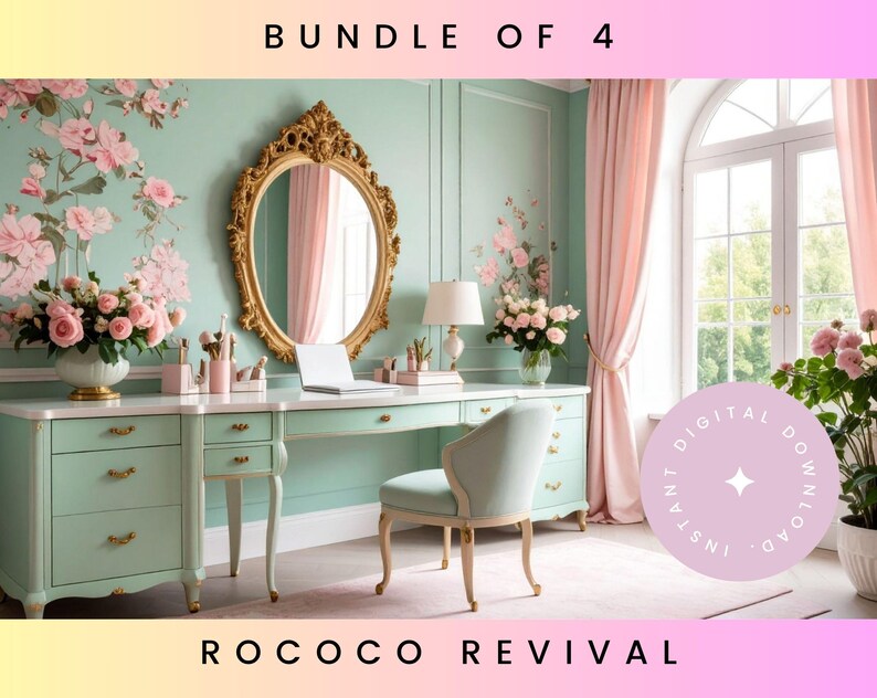 Rococo Revival Zoom Background Collection | 4 Pastel Office Backdrops ...