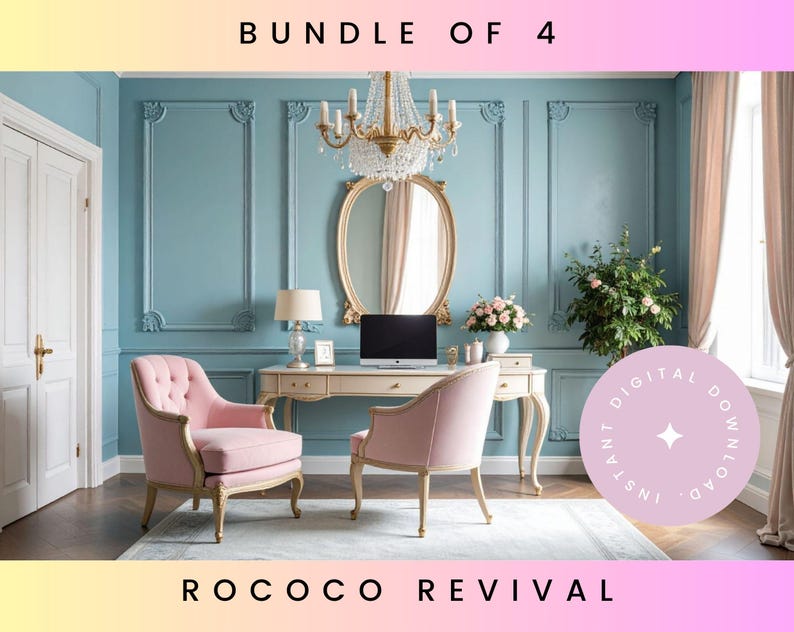 Rococo Revival Zoom Background Collection | 4 Pastel Office Backdrops ...