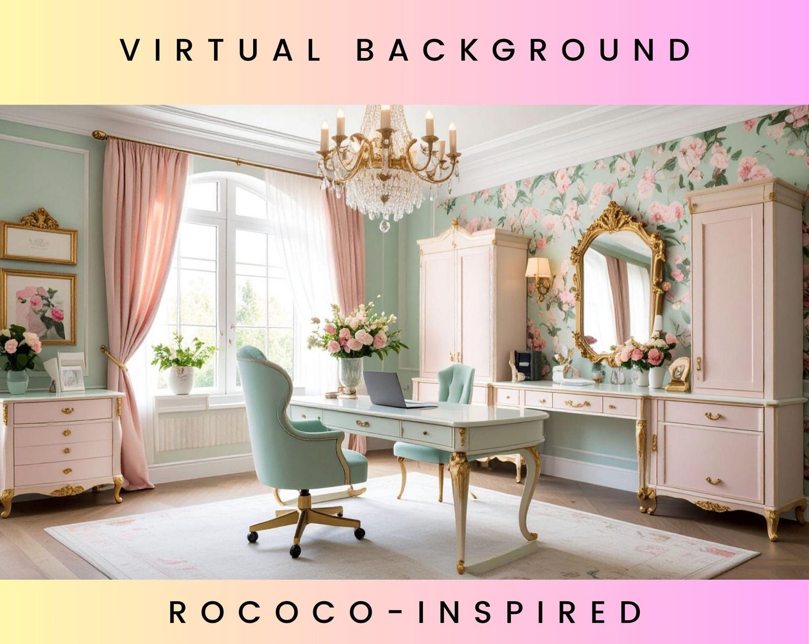 Rococo-inspired Virtual Office Background | Pastel Zoom Backdrop With ...