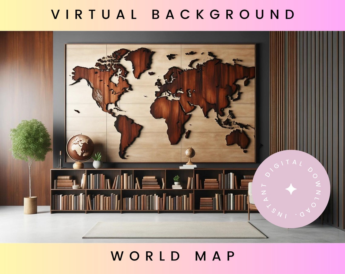 Wood World Map, Wooden World Map Zoom Backgrounds, Zoom Background ...