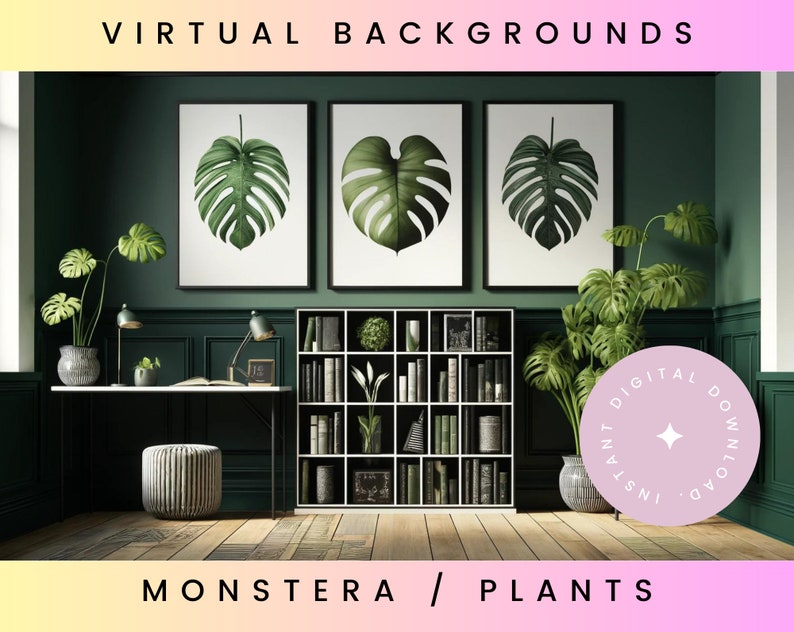 Monstera Plants Zoom Backgrounds, Zoom Background Office, Zoom ...