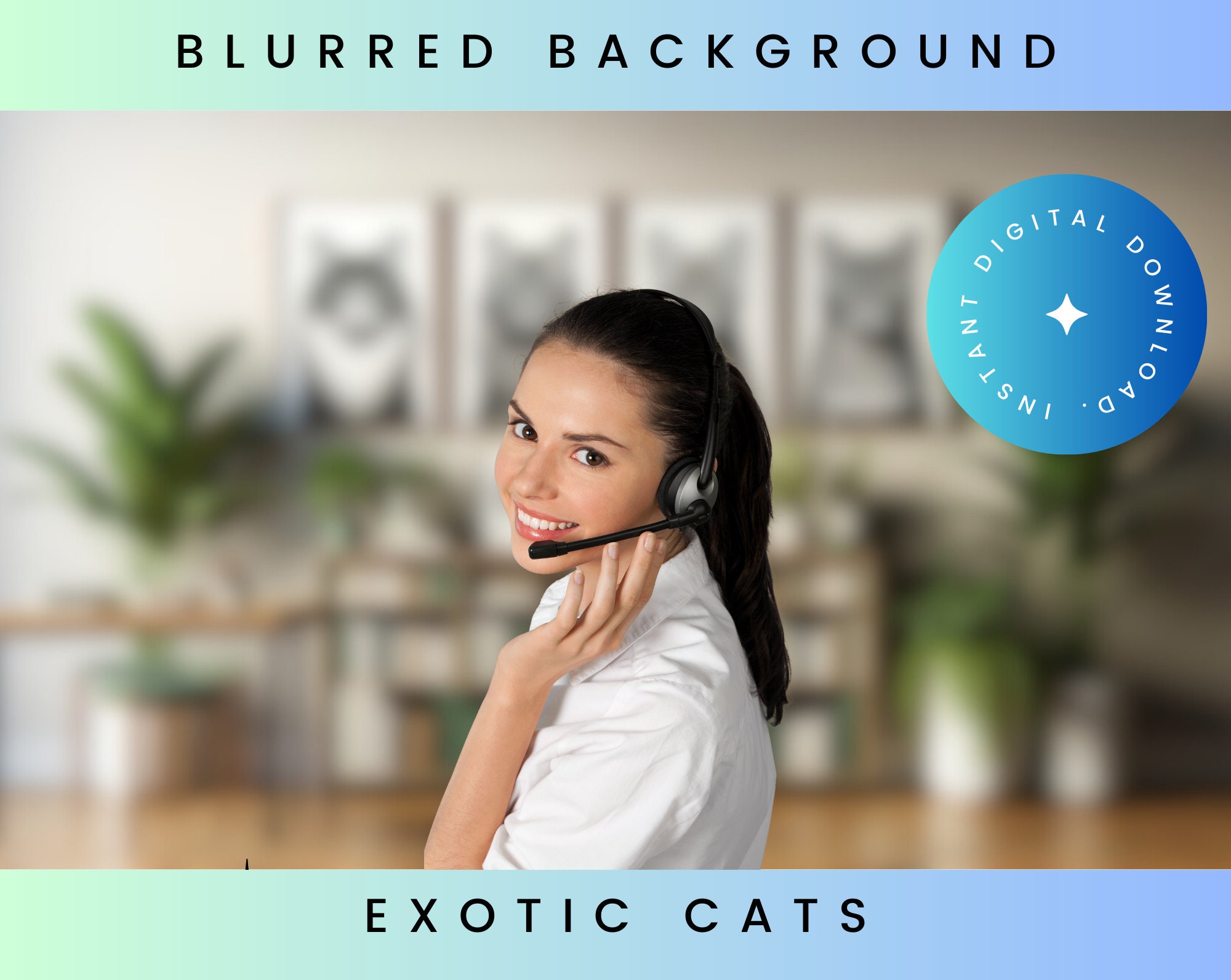 Exotic Cat Olive Green Zoom Backgrounds, Cat Decor, Zoom Background ...