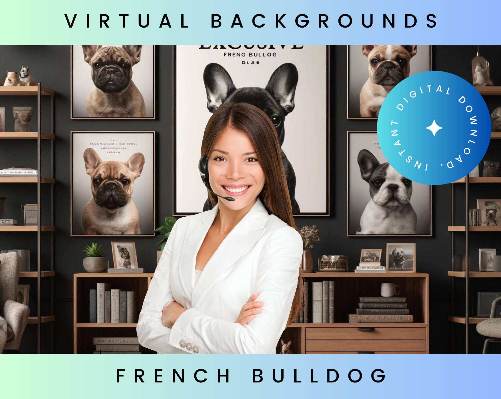 French Bulldog Zoom Backgrounds, Frenchie Wallpaper, Framed Art, Zoom ...