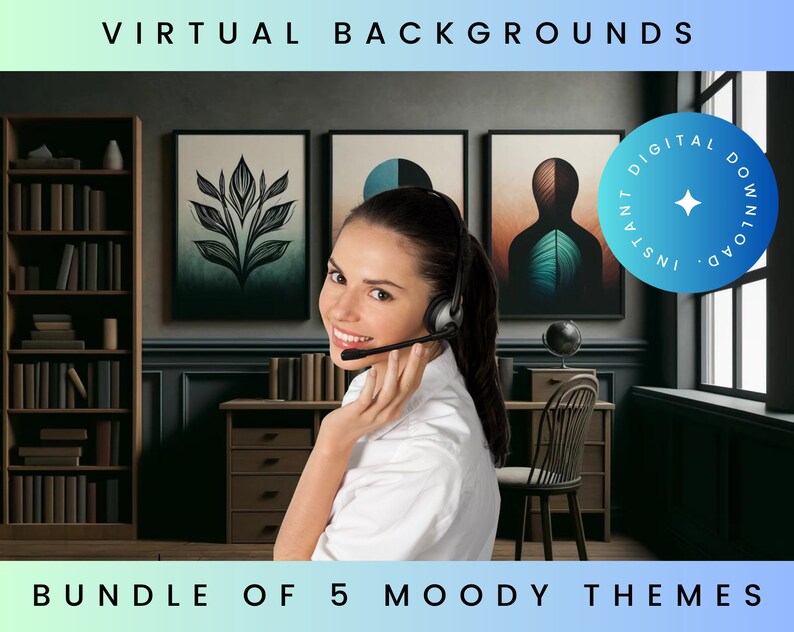 BUNDLE of 5 Moody Zoom Backgrounds, Green Gray Navy Zoom Background ...