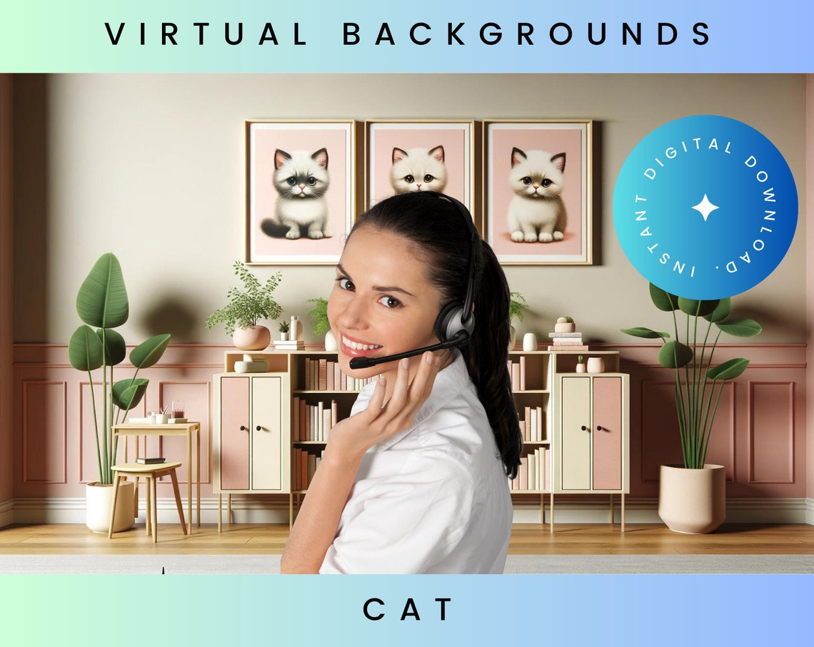 Cute Cat Pink Zoom Backgrounds, Cat Decor, Zoom Background, Zoom ...