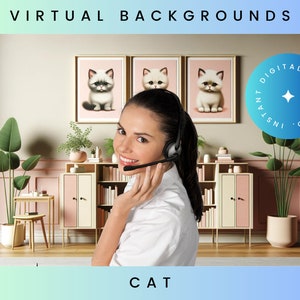 Cute Cat Pink Zoom Backgrounds, Cat Decor, Zoom Background, Zoom ...