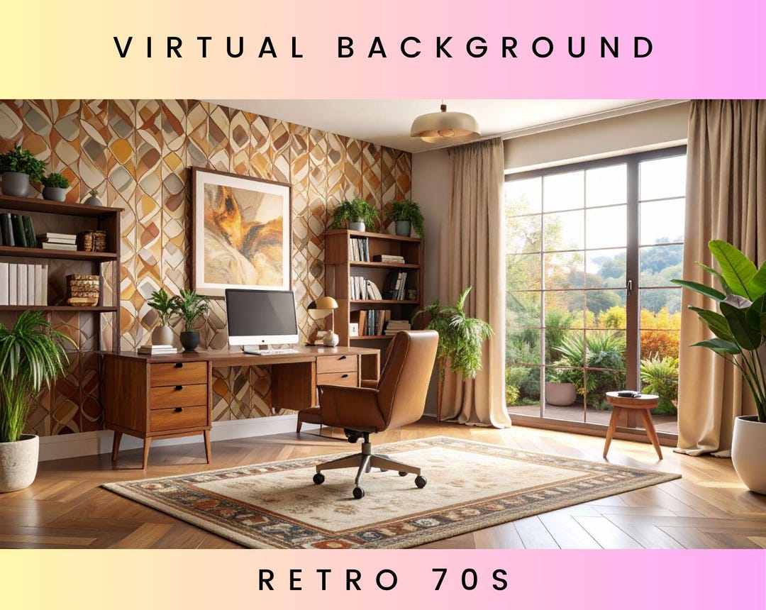 Retro 70s Office Background | Geometric Wallpaper Zoom Backdrop ...