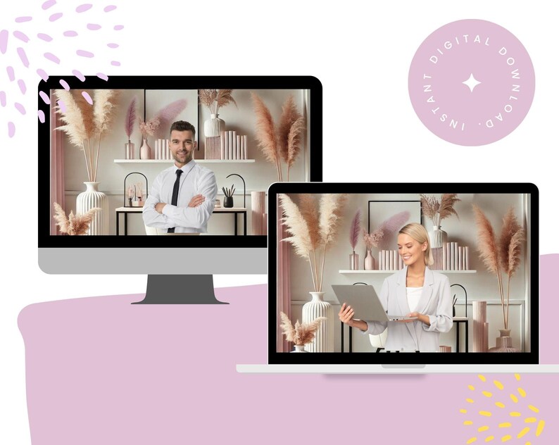 Pink Pampas Office Zoom Backgrounds, Zoom Background, Zoom Backgrounds ...