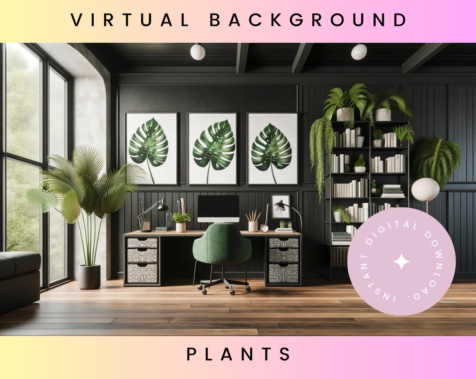 Moody Monstera Plants Zoom Backgrounds, Zoom Background Office ...
