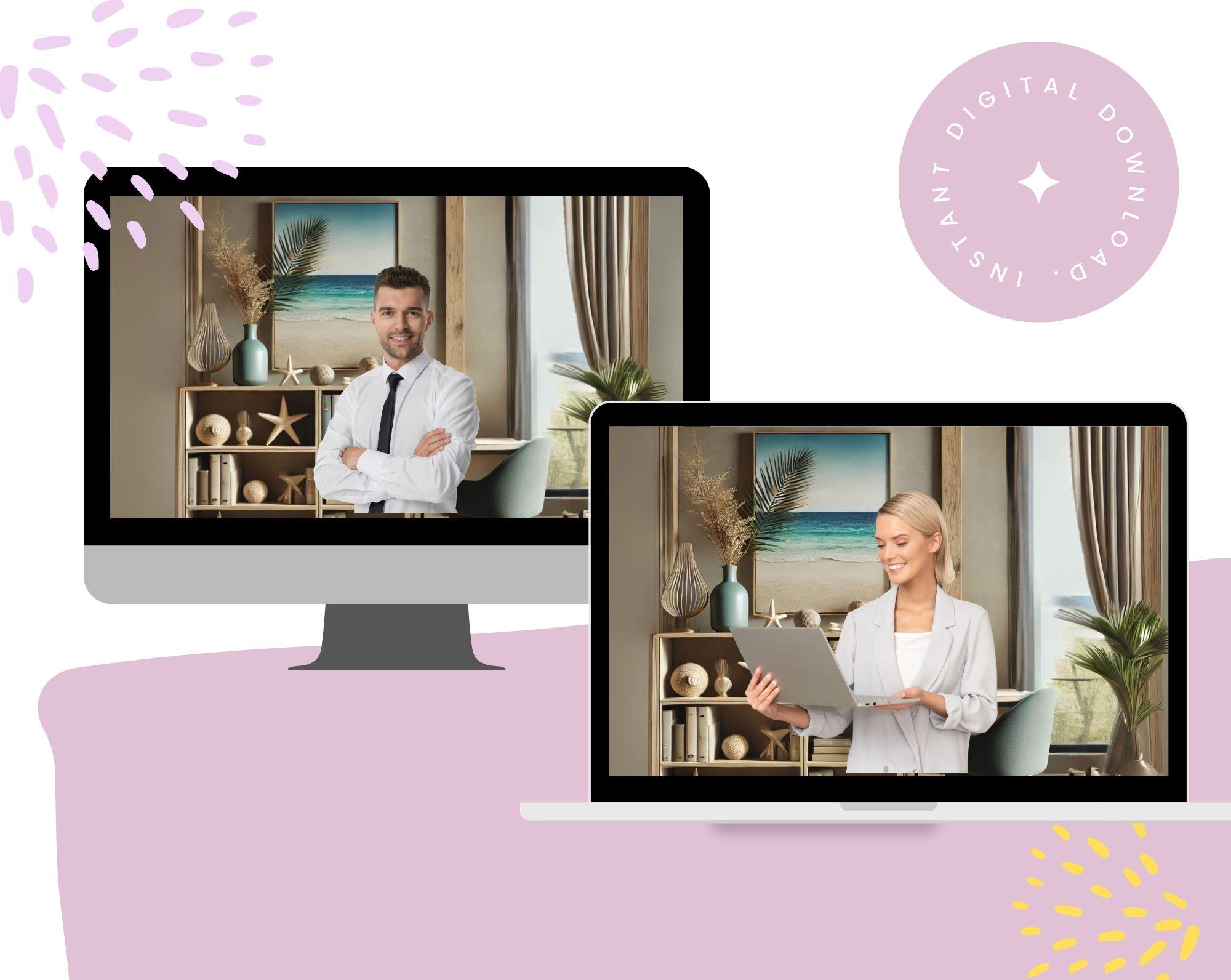 Beach Themed Office Virtual Wallpaper Zoom Meeting Seashells Ocean ...