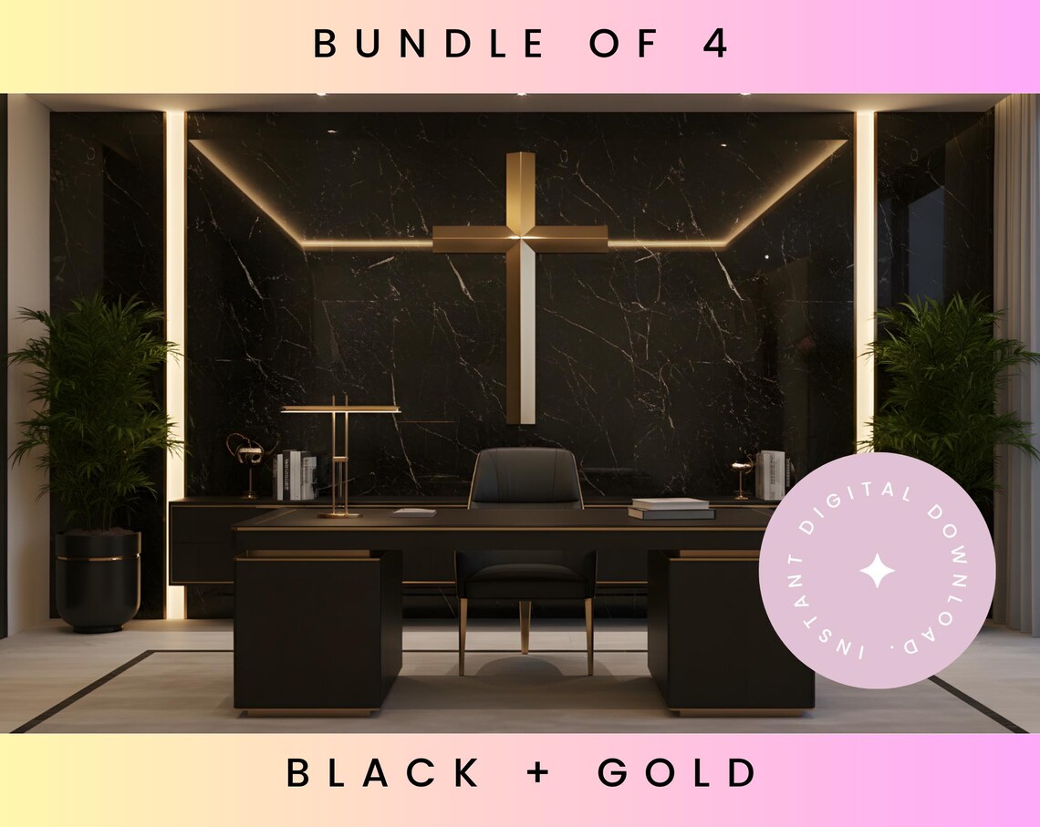 Black & Gold Christian Zoom Background | Glam Office Decor (PNG Digital ...