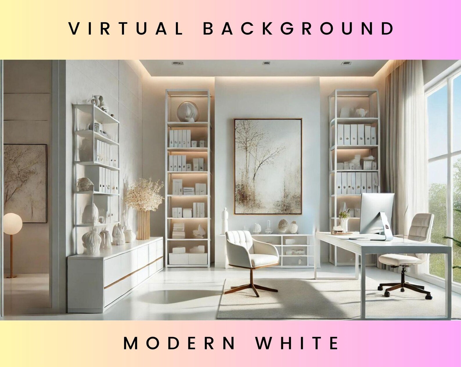 Modern White Office Bookshelf Zoom Background - Etsy
