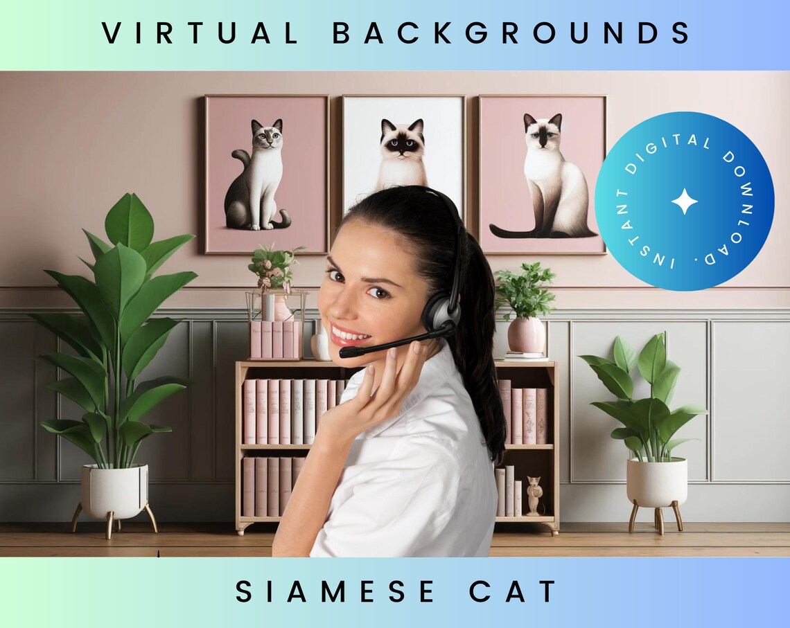 Siamese Cat Pink Zoom Backgrounds, Cat Decor, Zoom Background, Zoom ...