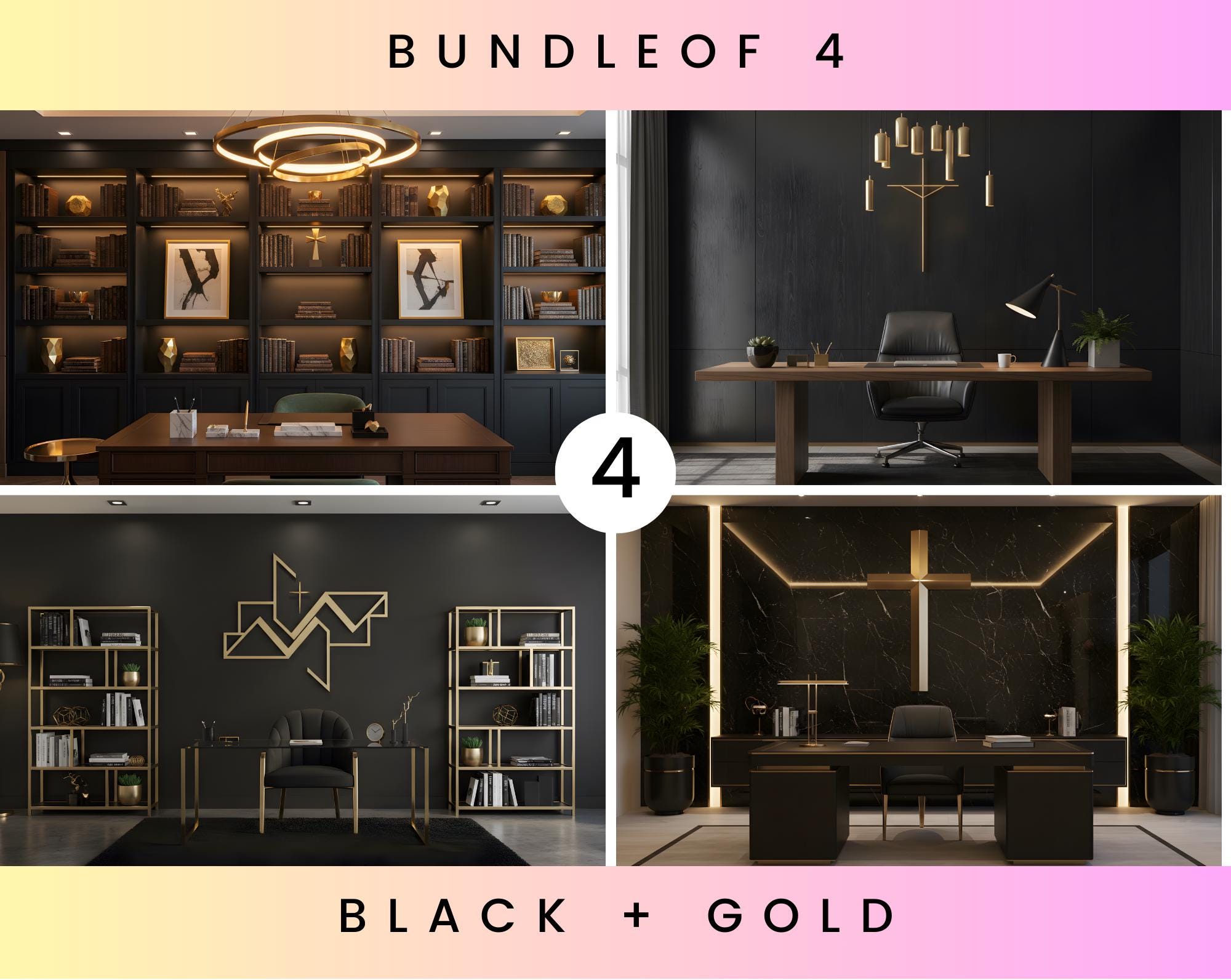 Black & Gold Christian Zoom Background | Glam Office Decor (PNG Digital ...