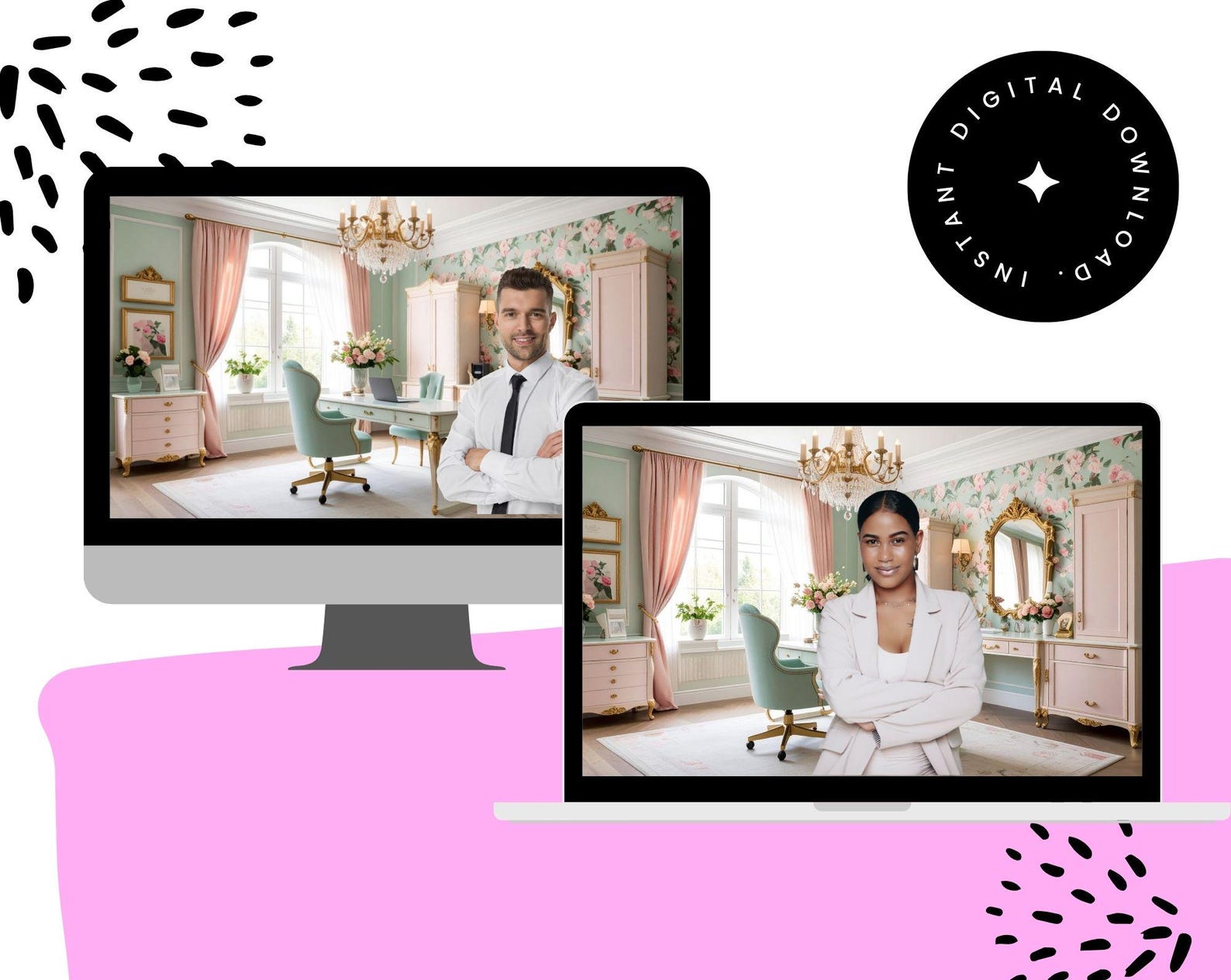 Rococo-inspired Virtual Office Background | Pastel Zoom Backdrop With ...