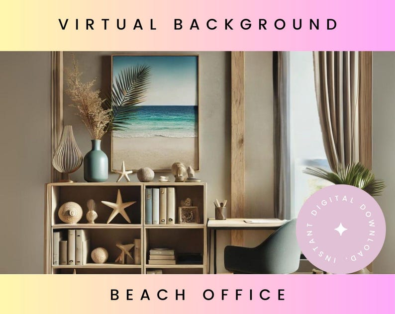Beach Themed Office Virtual Wallpaper Zoom Meeting Seashells Ocean ...