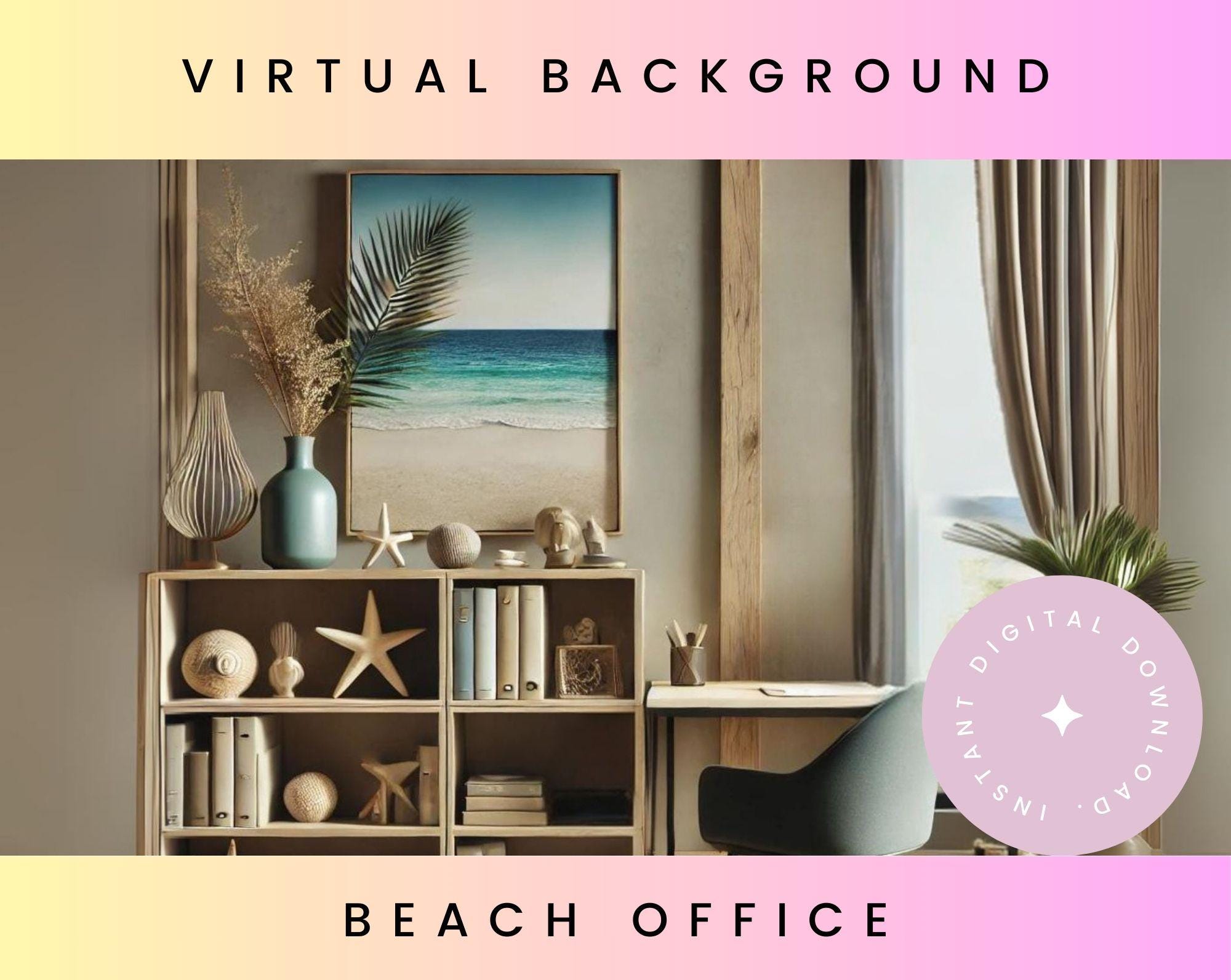 Beach Themed Office Virtual Wallpaper Zoom Meeting Seashells Ocean ...
