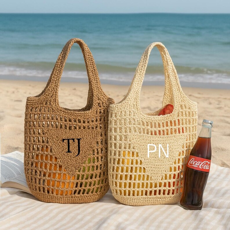 Personalized Beach Tote Bag Custom Beach Straw Bag Custom Letter Tote ...