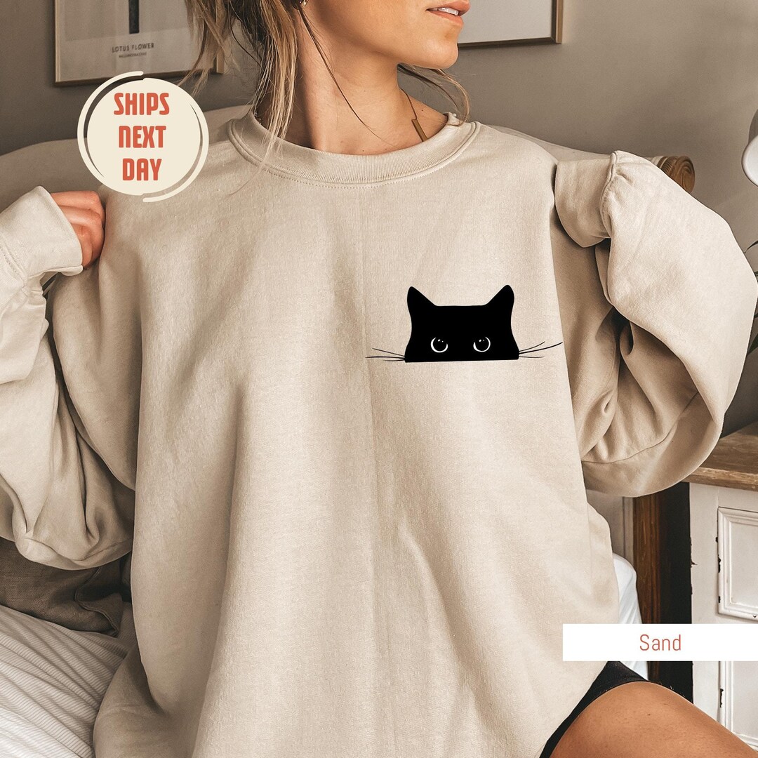 Cat Sweatshirt, Cute Cat Sweatshirt, Black Cat Shirt, Cat Peeking ...