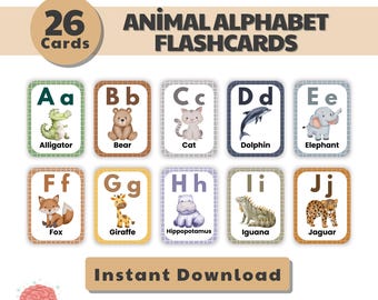 ABC Flashcards for Kids, Jungle & Farm Animal Alphabet Cards ...