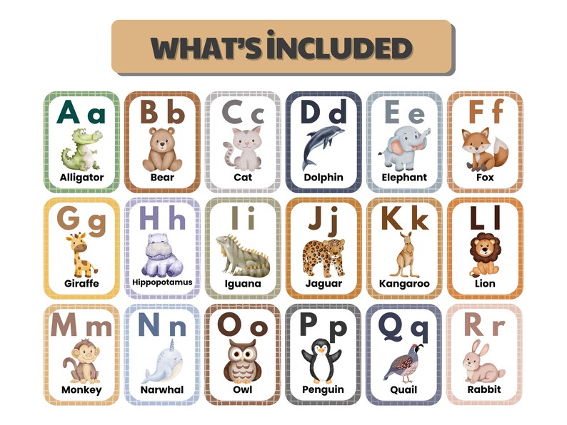 Animal Alphabet Flashcards | A-Z Educational Cards for Kids | Preschool ...