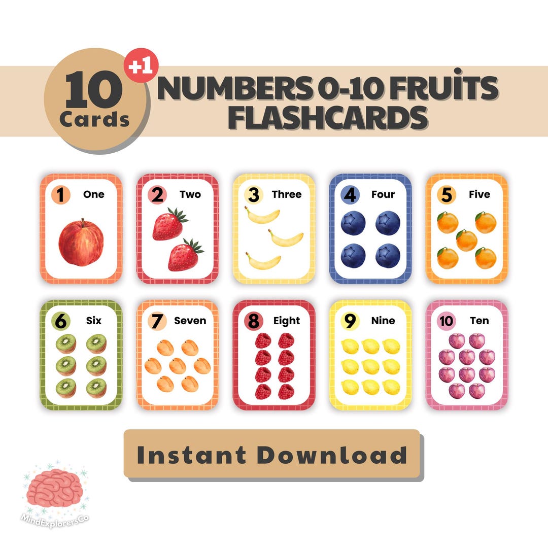 Numbers 1-10 Fruits Flashcards | Number Recognition for Kids | Toddler ...