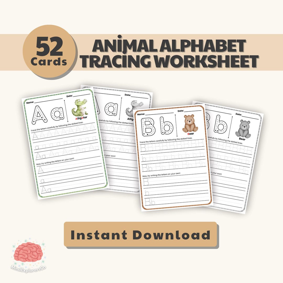 Animal Alphabet Tracing Worksheet | A-Z Tracing for Kids | Preschool ...