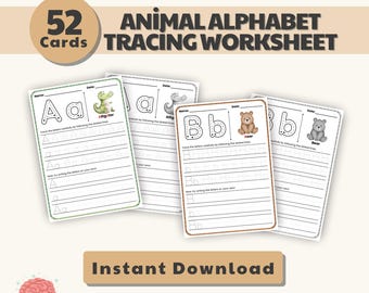 Animal Alphabet Tracing Worksheets for Kids - Etsy