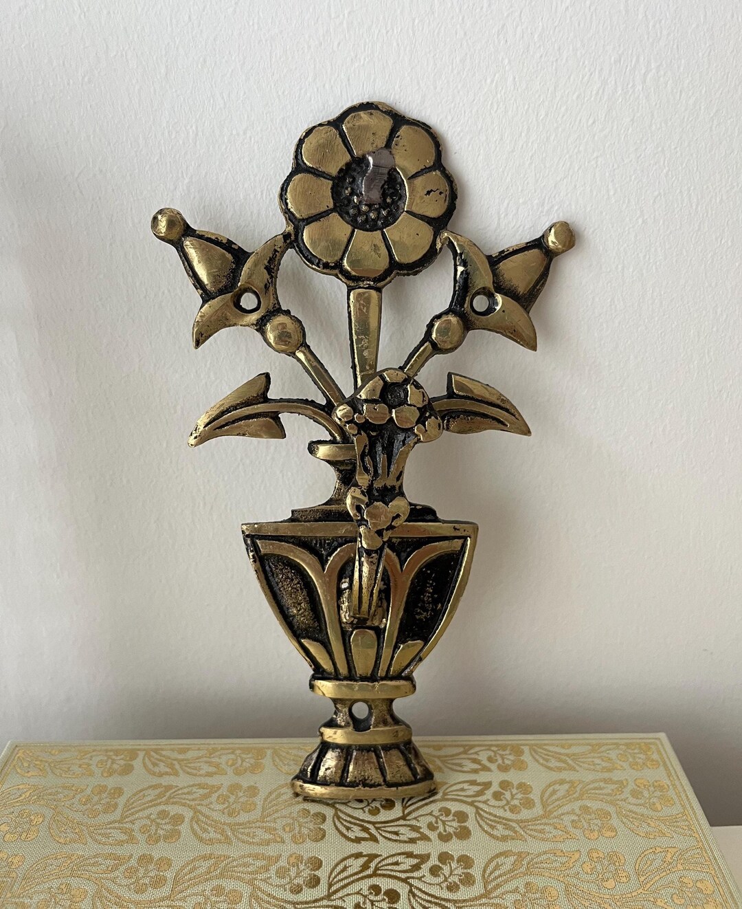 Bouquet Brass Wall Hook in Gold. Small, Golden Brass Hook With a Flower ...