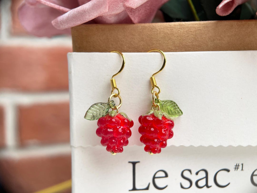 Fruit Earrings, Red Raspberry Earrings,cute Dangle Earring for Girls - Etsy
