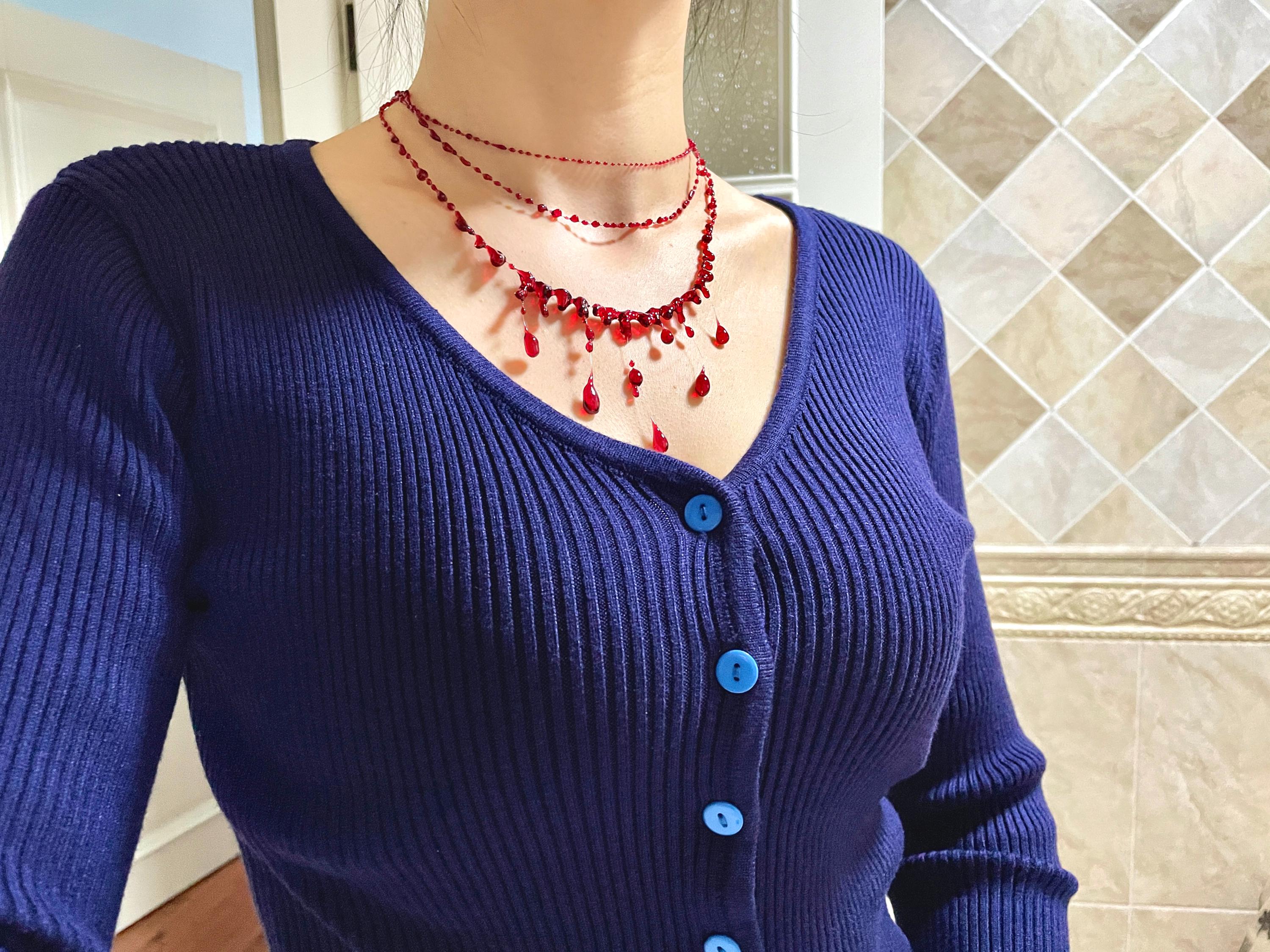 Layered Blood Resin Necklace ,halloween Unique Gift ，vampire Dress Up ...