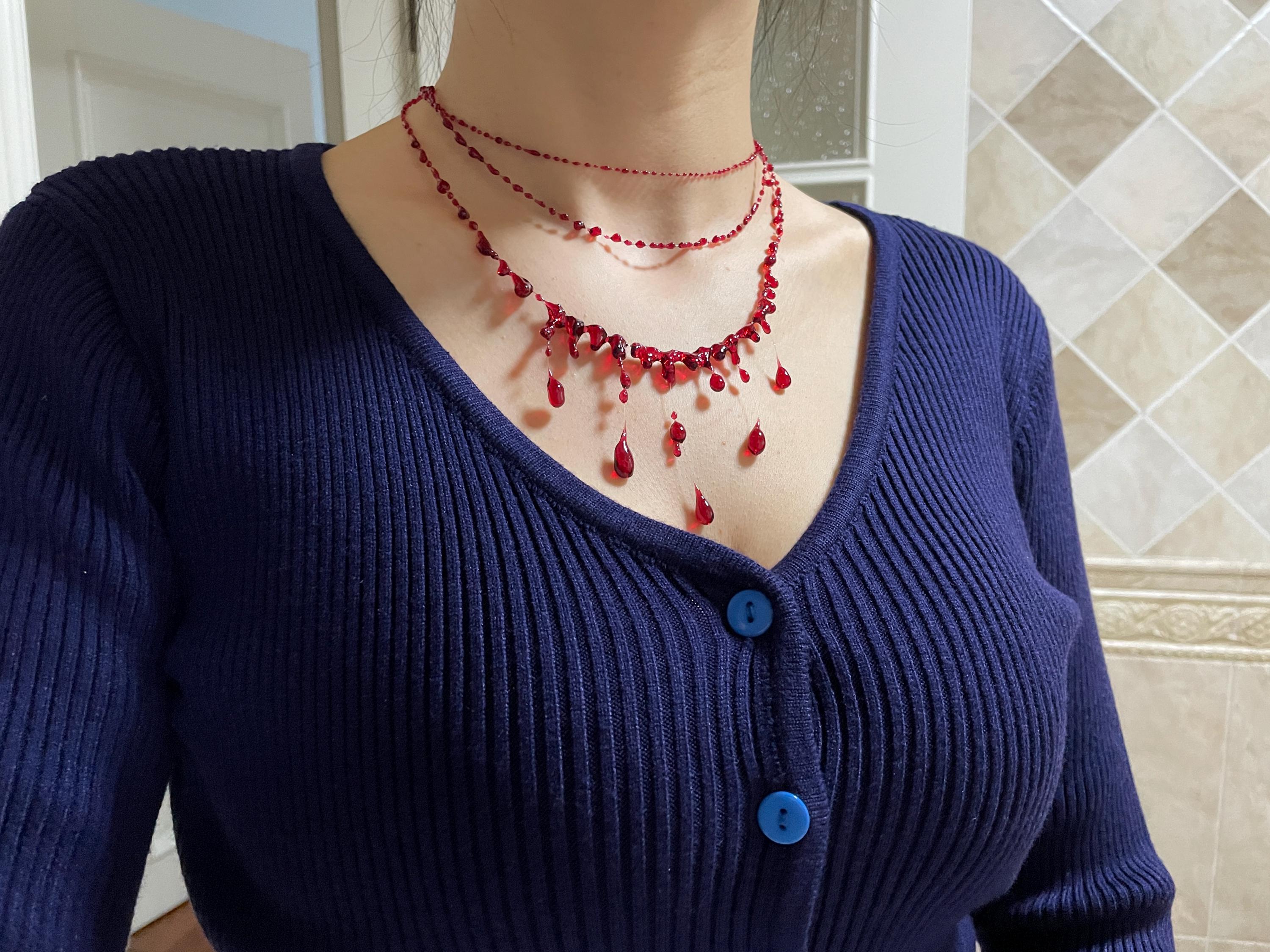 Layered Blood Resin Necklace ,halloween Unique Gift ，vampire Dress Up ...