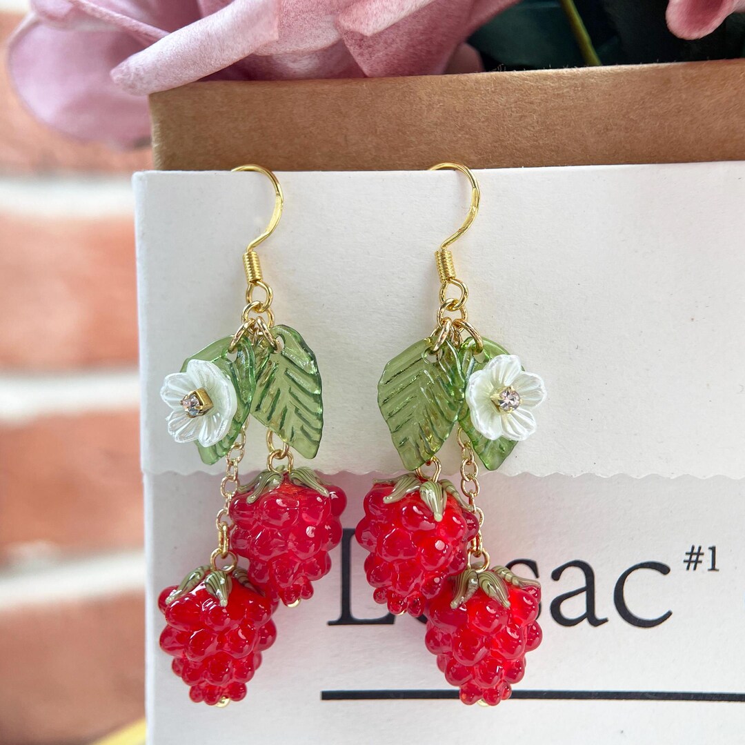 Fruit Earrings, Red Raspberry Earrings,cute Dangle Earring for Girls - Etsy