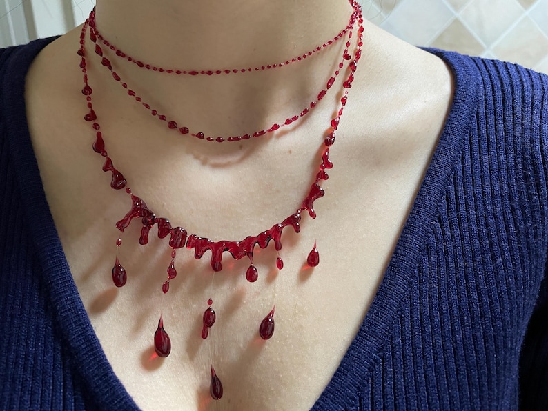 Layered Blood Resin Necklace ,halloween Unique Gift ，vampire Dress Up ...
