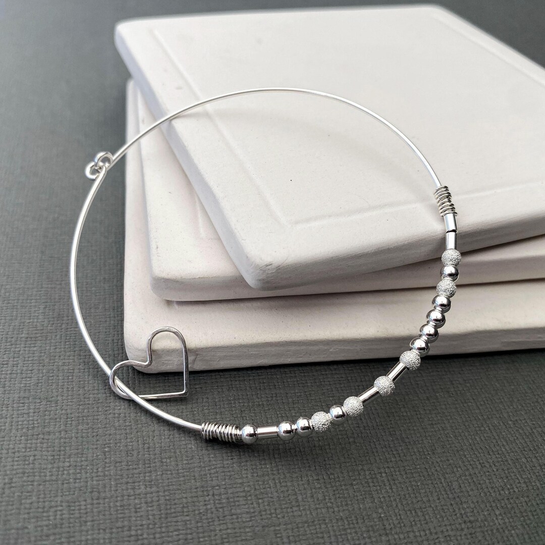 Morse Code Let Them Bracelet – Love Heart Charm Bangle, Sterling Silver ...