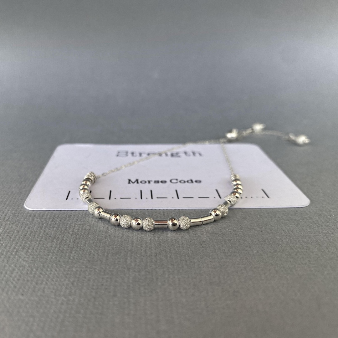 Morse Code Bracelet Strength, Adjustable Sterling Silver Morse Code ...