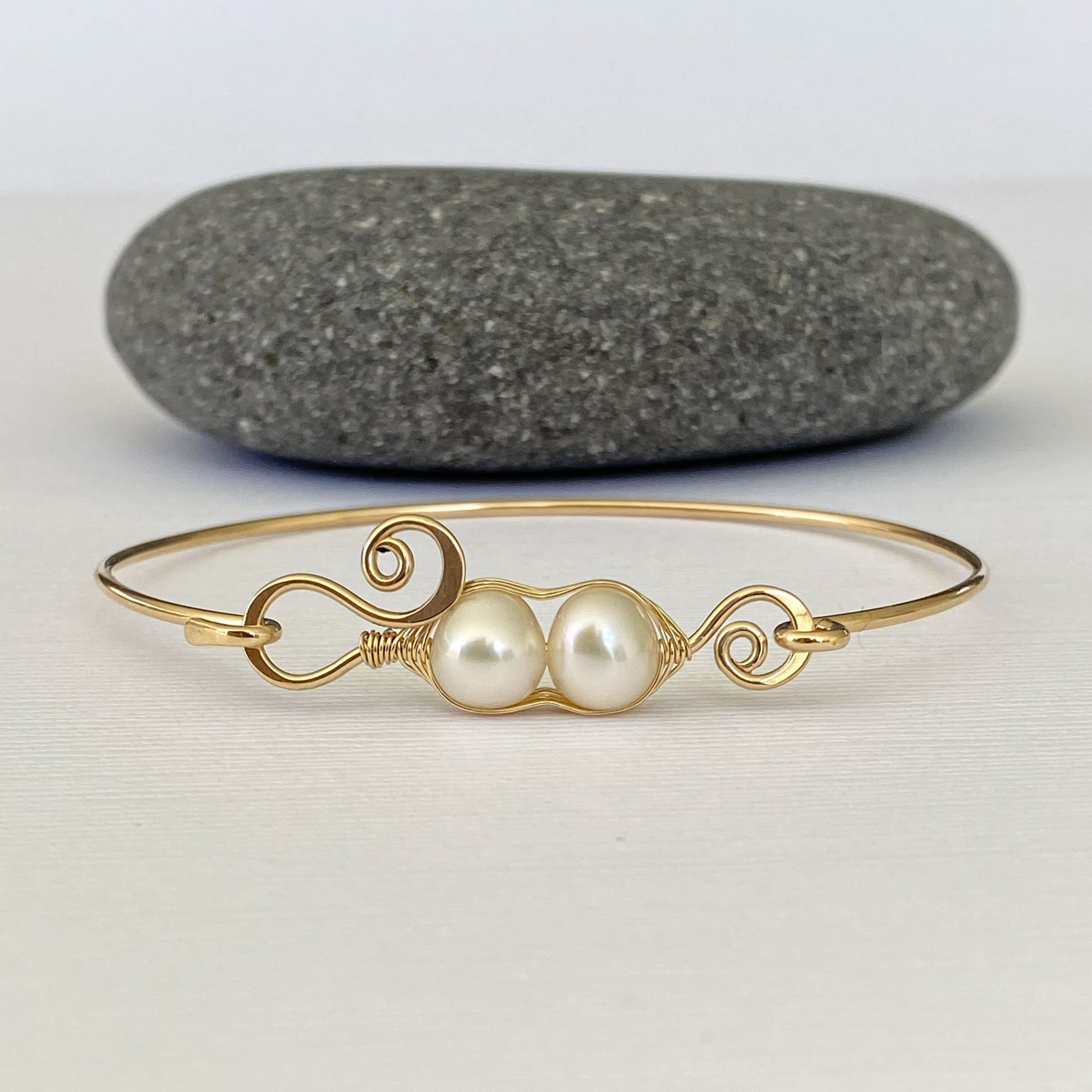 Peas in a Pod Gold Bangle Bracelet, Push Present First Time Mom Gift ...