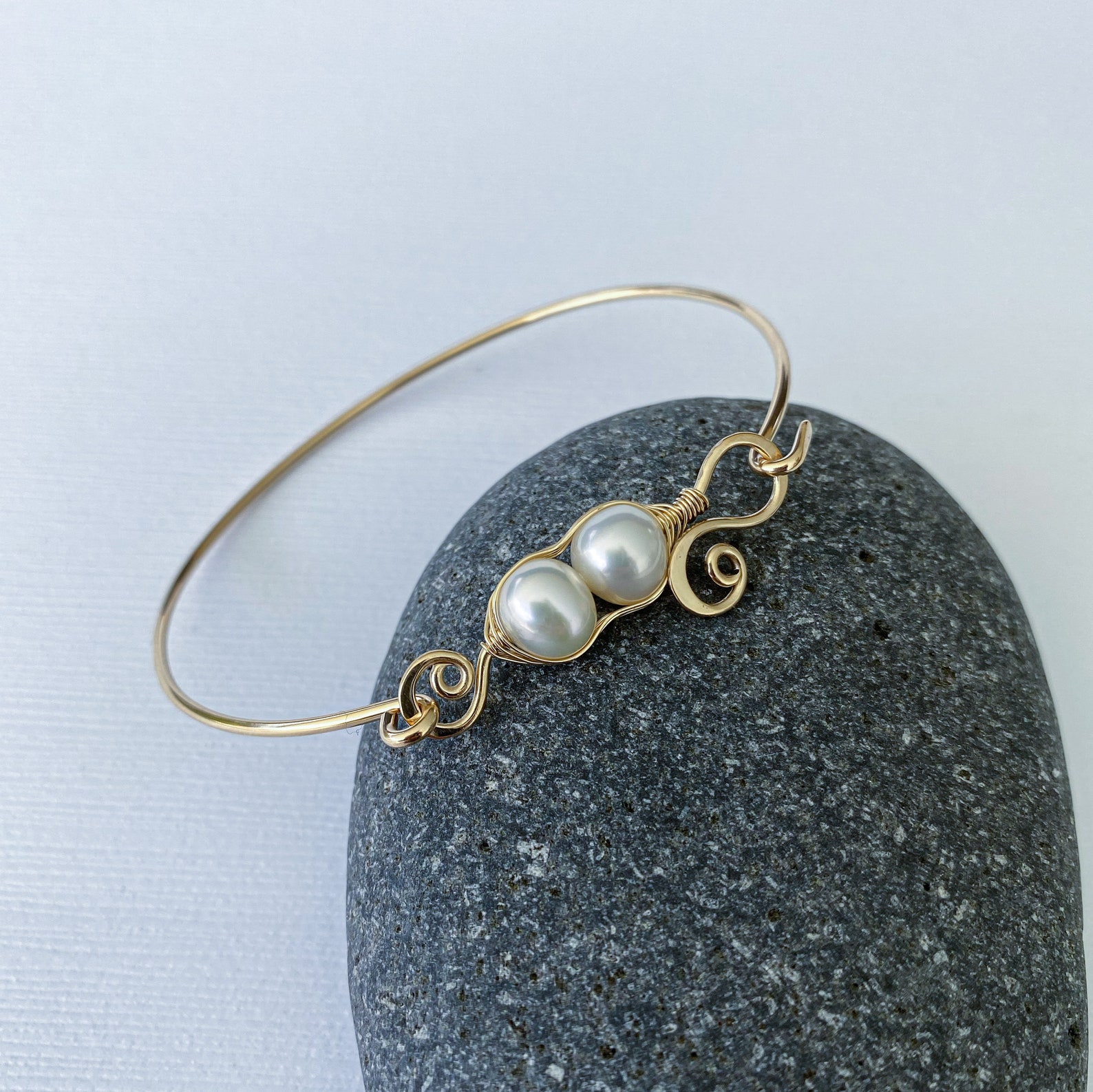 Peas in a Pod Gold Bangle Bracelet, Push Present First Time Mom Gift ...