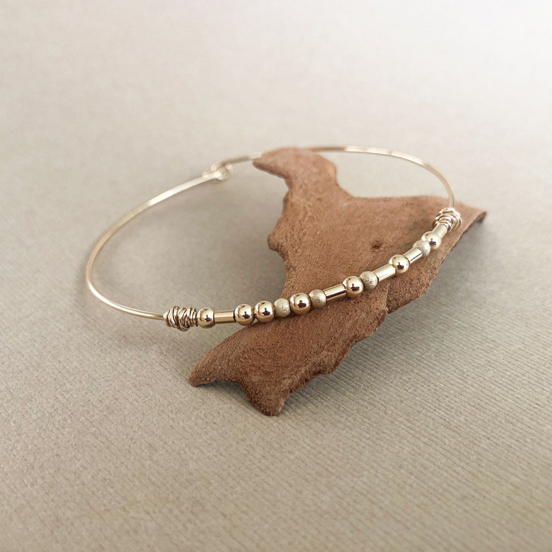 Morse Code Bracelet, Gold Filled Morse Code Custom Bangle Bracelet, Personalized Morse Code ...