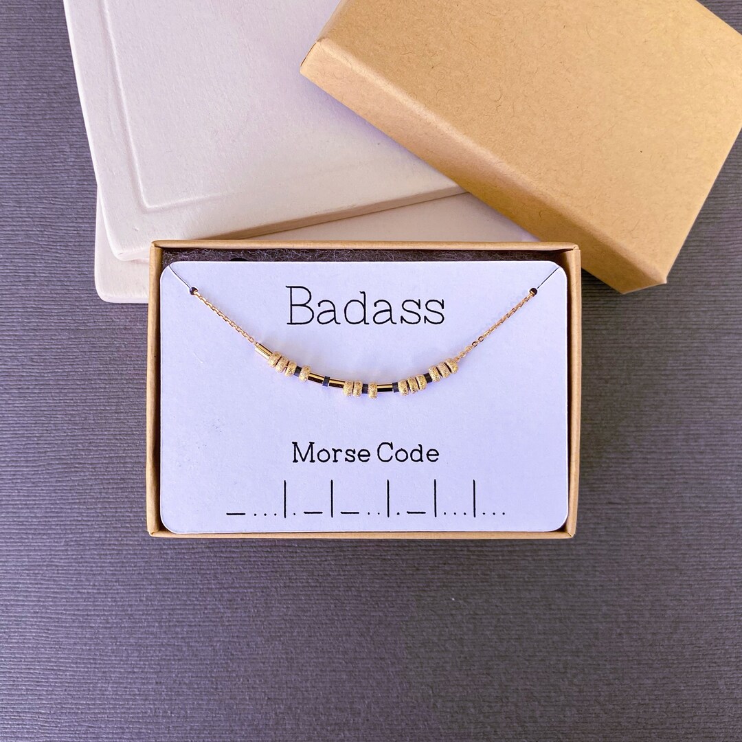 Gold Morse Code Necklace, Badass Bestie Morse Code Adjustable Necklace ...
