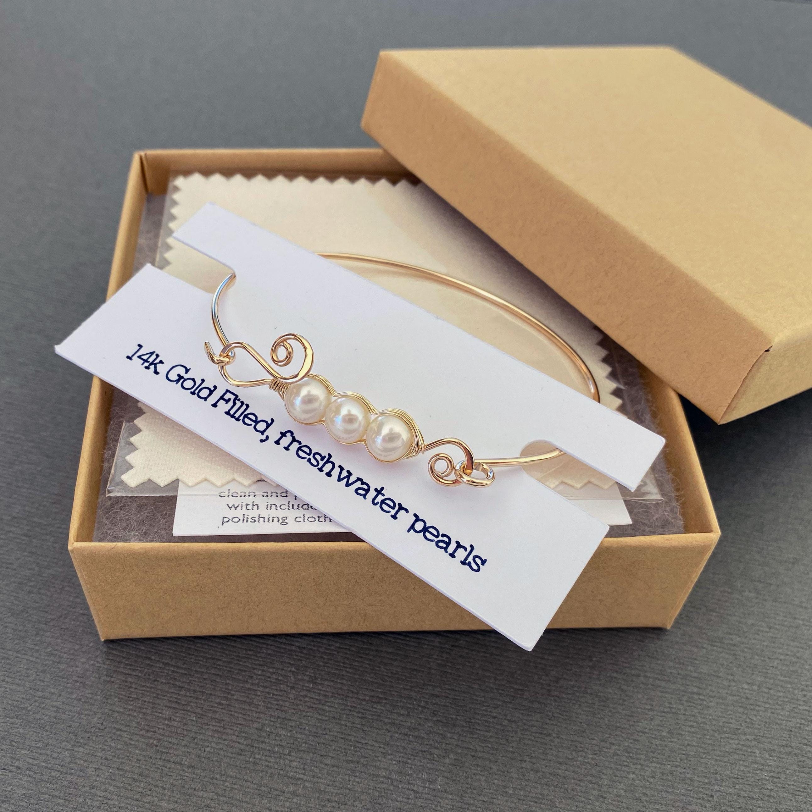 Peas in a Pod Gold Bangle Bracelet, Push Present First Time Mom Gift ...
