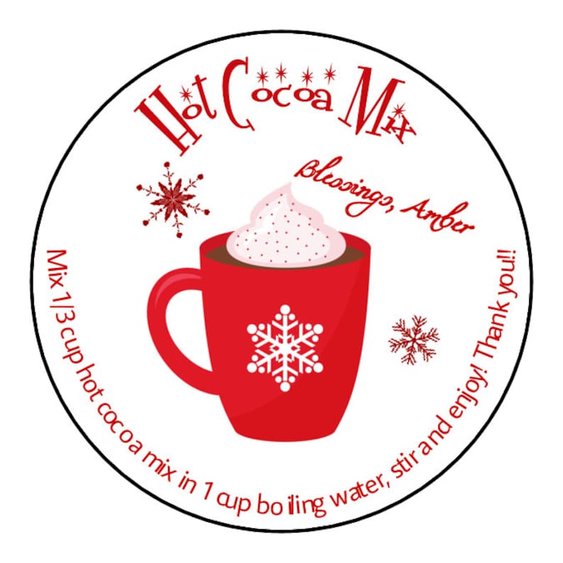 Hot Chocolate Mix Labels - Personalized Holiday Hot Cocoa ROUND ...