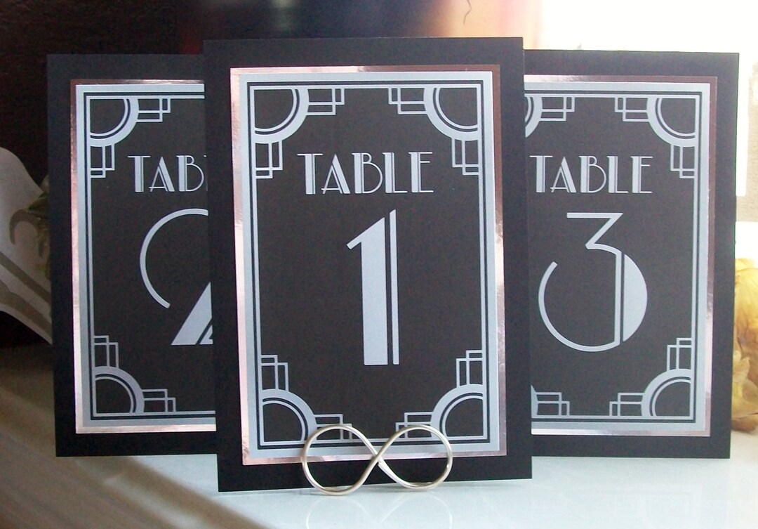 ART DECO Table Number Signs Silver Foil and Black Numbers - Etsy