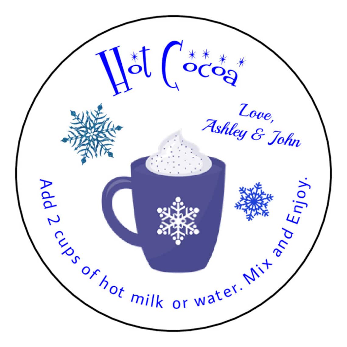 Hot Chocolate Mix Labels - Personalized Holiday Hot Cocoa ROUND ...