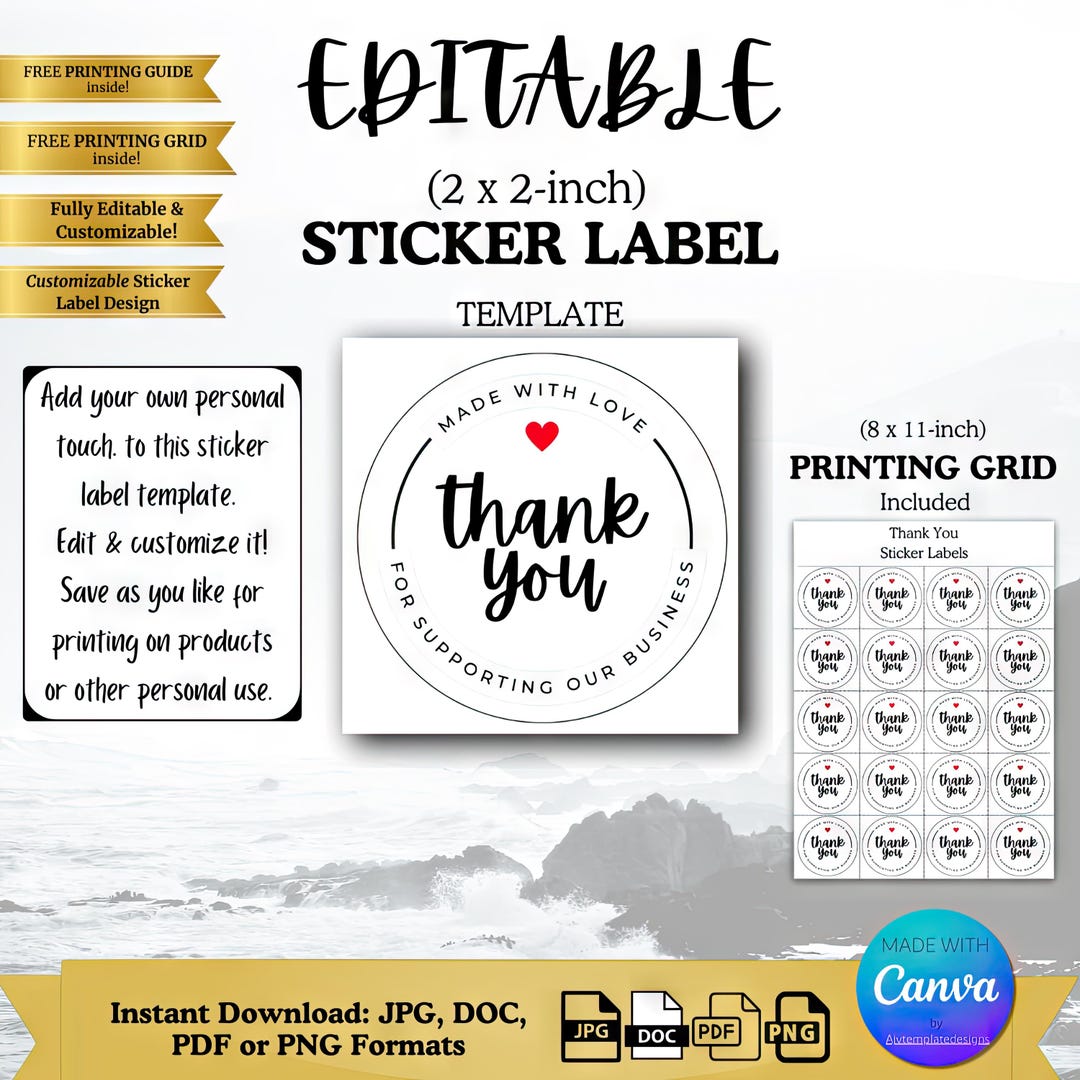 Editable 2 X 2-inch 3-in-1 'thank You' Sticker Label Printing Grid ...