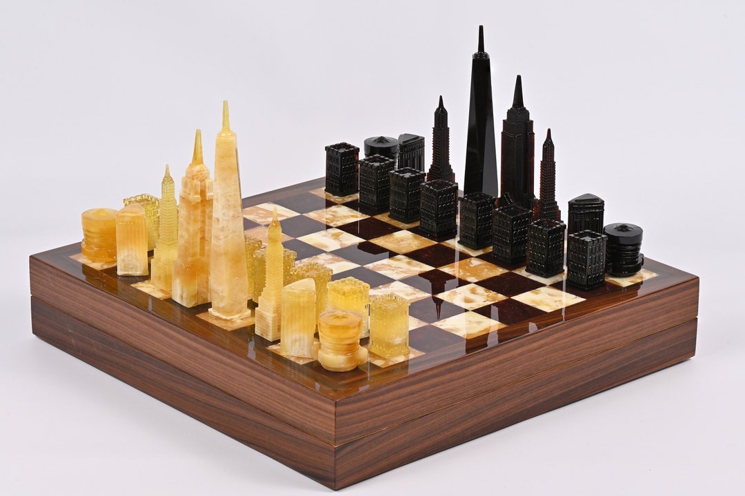 Amber New York City Chess Set Wooden Amber Chessboard Unique Board Game ...