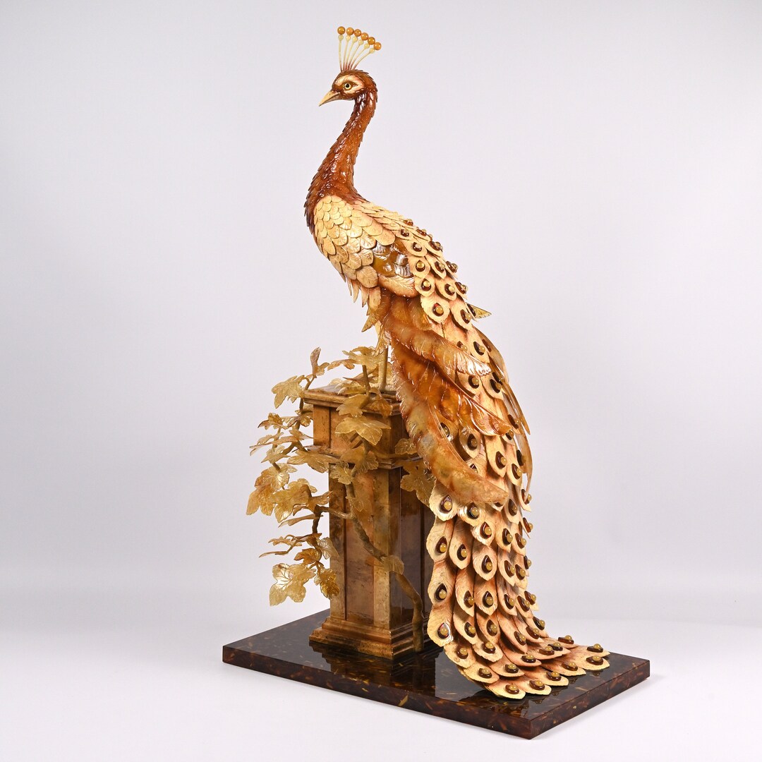 Amber Peacock Figurine Decorative Peacocks Statue Unique Home Decor ...