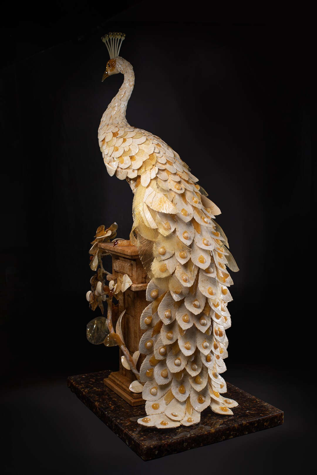 Amber Peacock With Orchids Figurine Luxury Gift for Home or Office ...